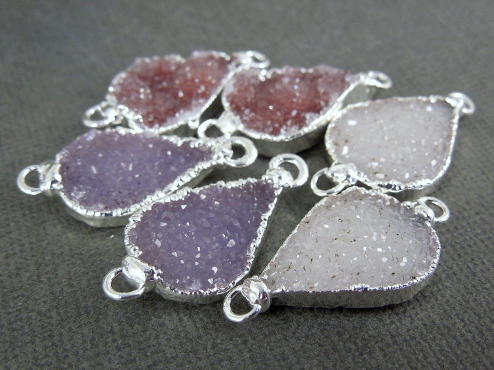 Druzy Drusy Druzzy Teardrop Pendant Connectors Edged in - Etsy