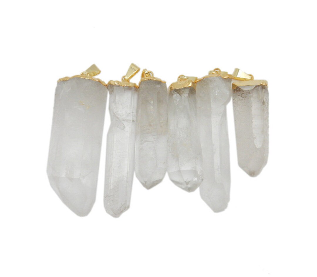 Long Large Crystal Quartz Point Pendant With Thin Electroplated 24k ...