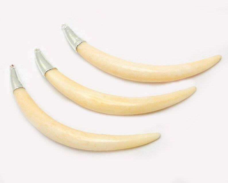 White Bone Sideways Horn Double Bail Pendant With - Etsy