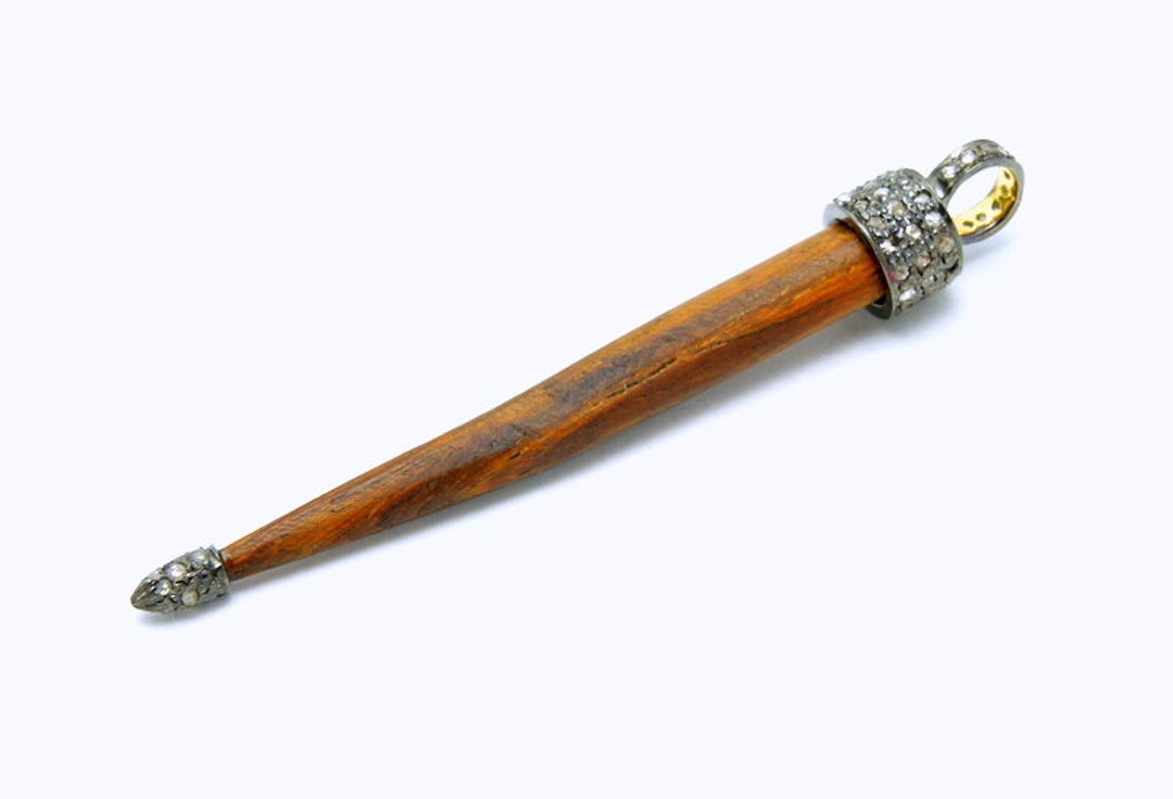 Pave Diamond Carved Wooden Spike Pendant With a Gold Over Oxidized ...