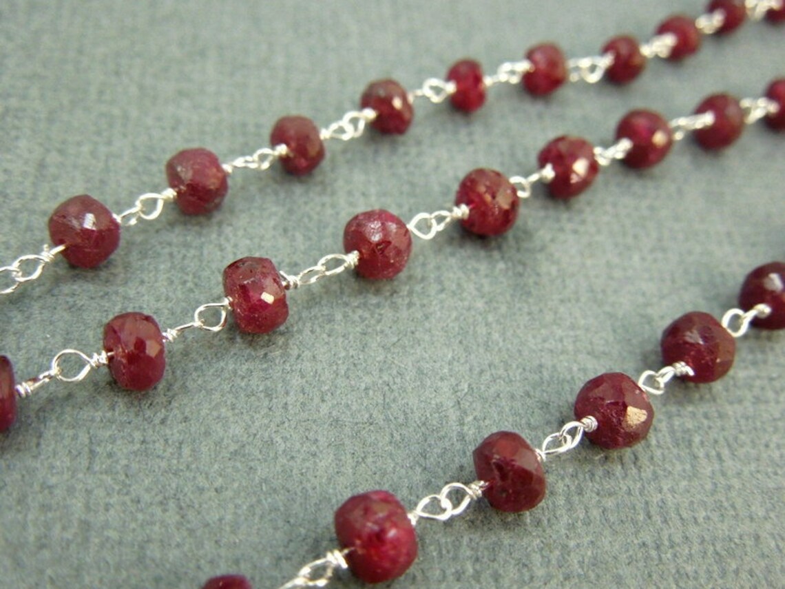 Gemstone Chain Dyed Ruby Wire Wrapped Sterling Silver Chain | Etsy