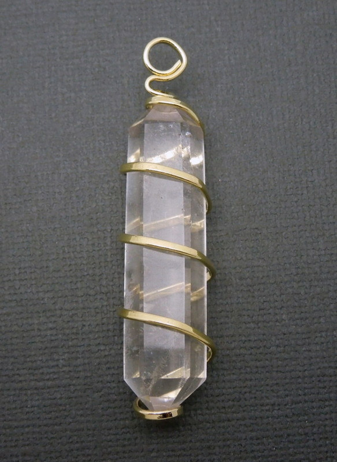 Crystal Quartz Point Pendant - Double Terminated- With Gold Plated ...