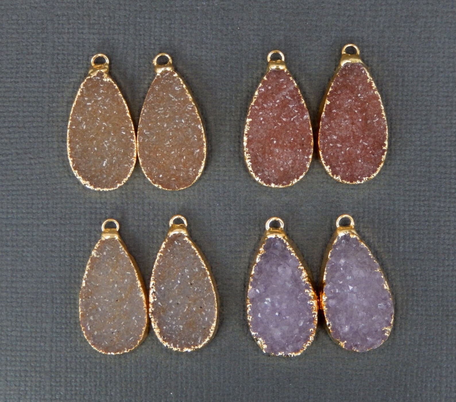 Druzy Drusy Druzzy Teardrop Charms Pendants edged in 24k | Etsy