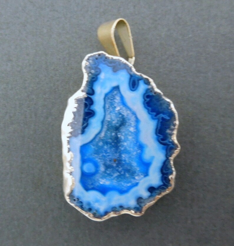Petite Blue Geode Half Druzy Crystal Pendant -- Gold Electroplated ...
