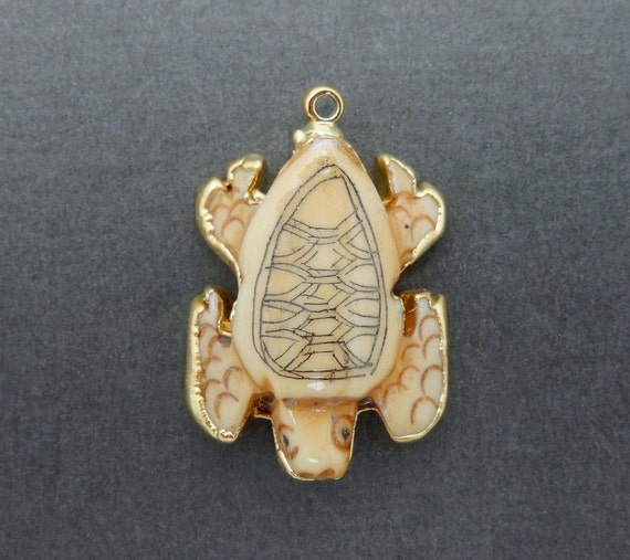 Carved Bone Turtle Charm Pendant With 24K Gold Electroplated | Etsy