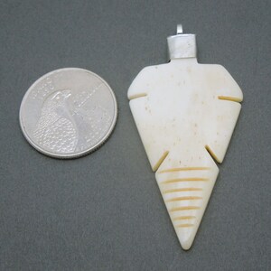 White Carved Bone Arrowhead With Silver-toned Cap and Bail - (S77B3-02 ...