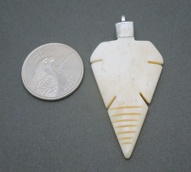 White Carved Bone Arrowhead With Silver-toned Cap and Bail - (S77B3-02 ...