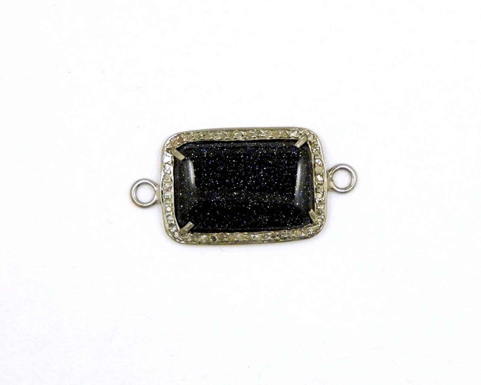 Pave Diamond Blue Goldstone Rectangle Double Bail Pendant Set | Etsy