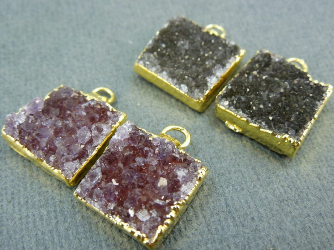 Druzy Druzzy Drusy Square Charm Pendants With 24k Gold Electroplated ...