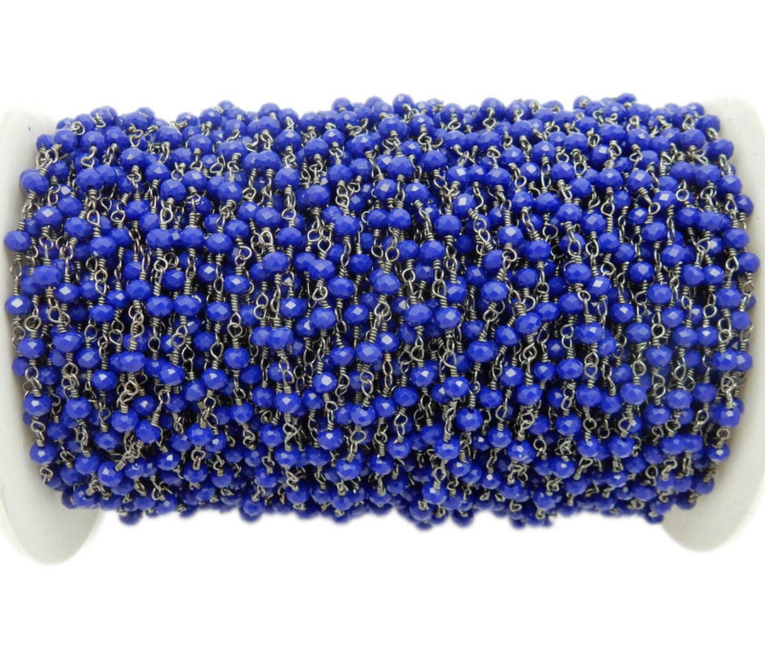 Royal Blue Chalcedony Wire Wrapped Beaded Chain - Black Polished Silver ...