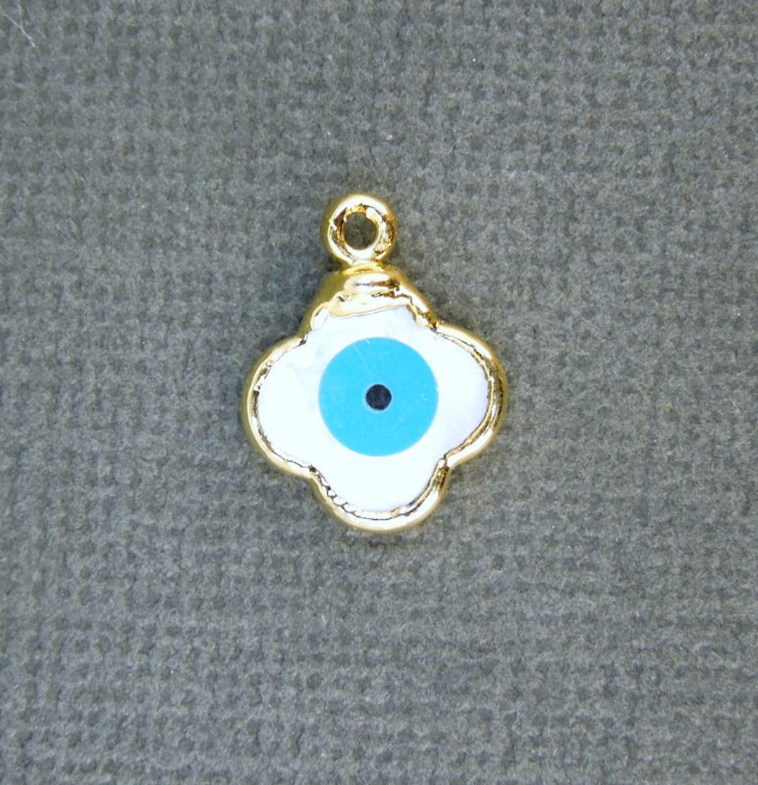 Greek Eye Single Bail Charm Pendant With 24k Gold Edging-- Clover ...