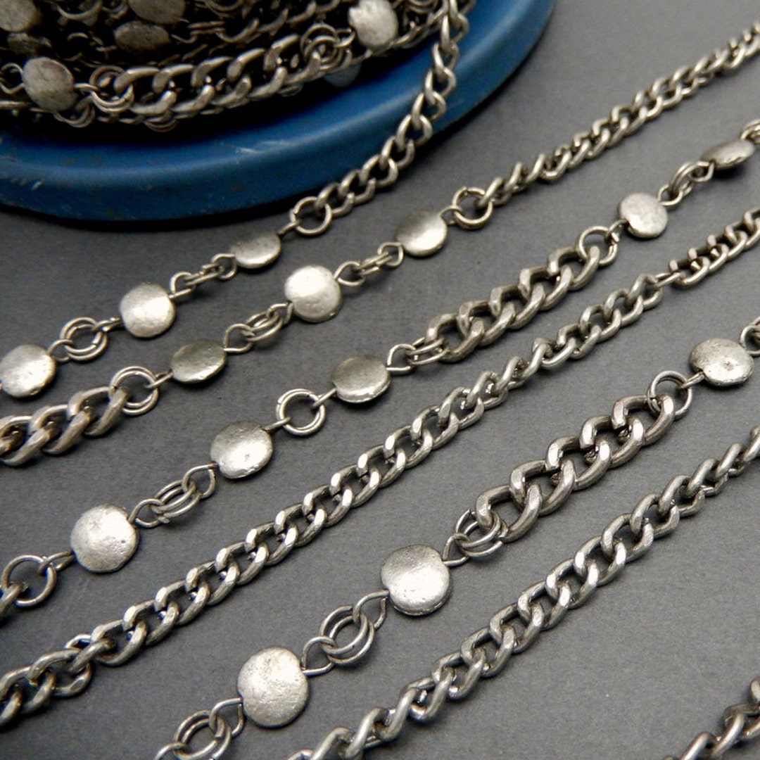 Large Silver Toned Cable Chain -- Antique Silver Toned Link Wire Cable ...