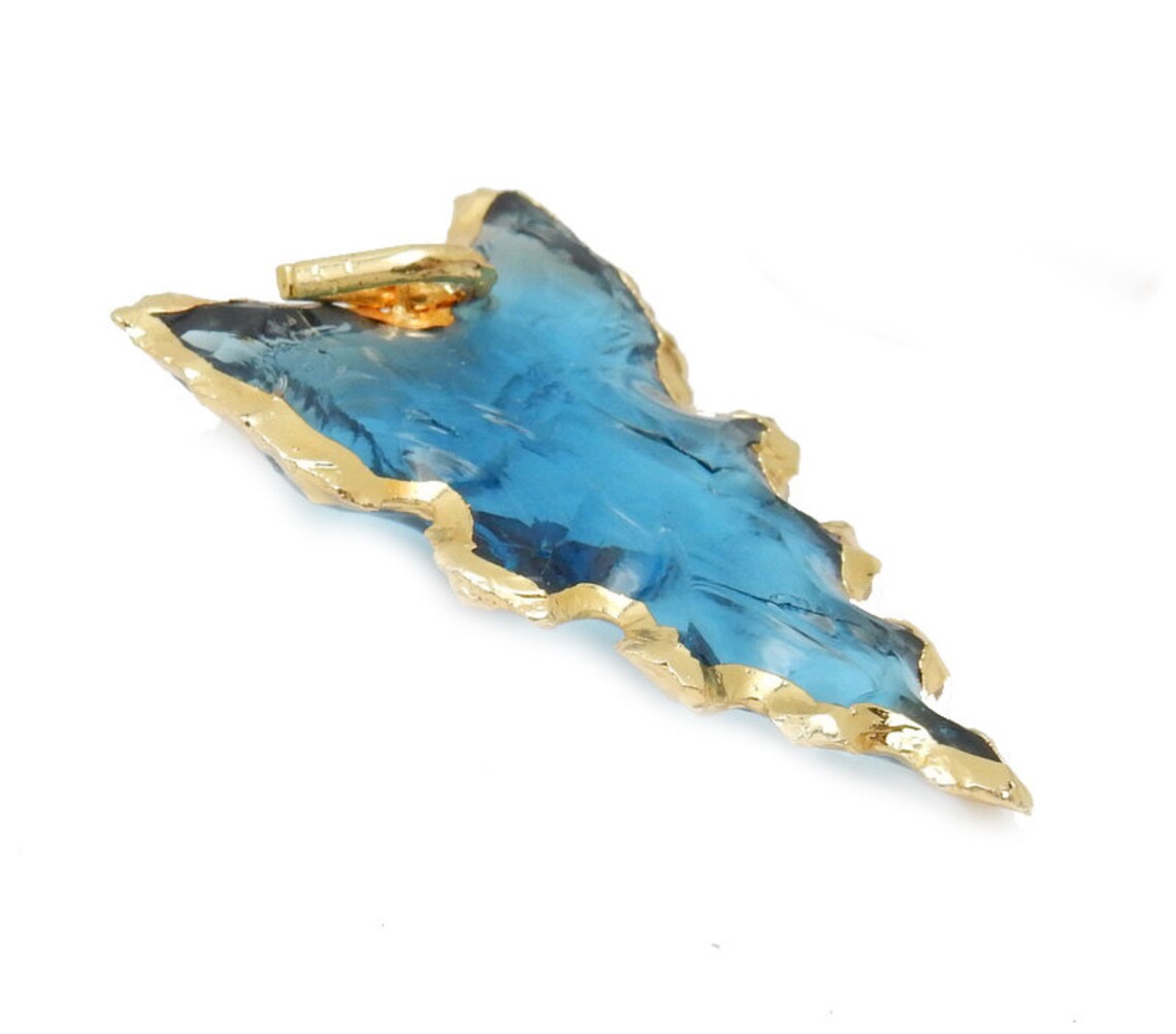 Blue Glass Arrowhead Pendant With Electroplated 24k Gold Edge | Etsy