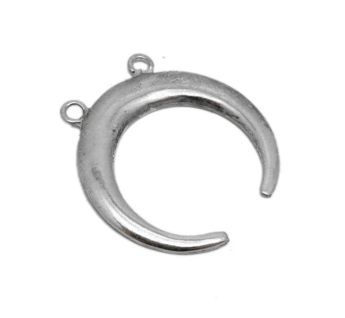 Crescent Connector - Silver Toned Brass Crescent Double Bail Pendant ...