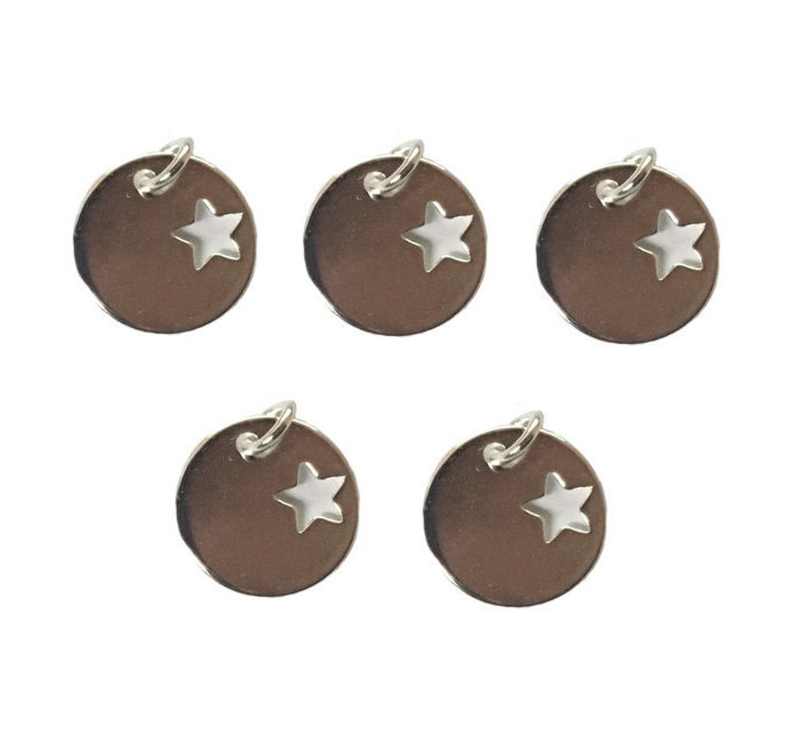 Round Star Charm Tiny Sterling Silver Round Star Charm - Etsy