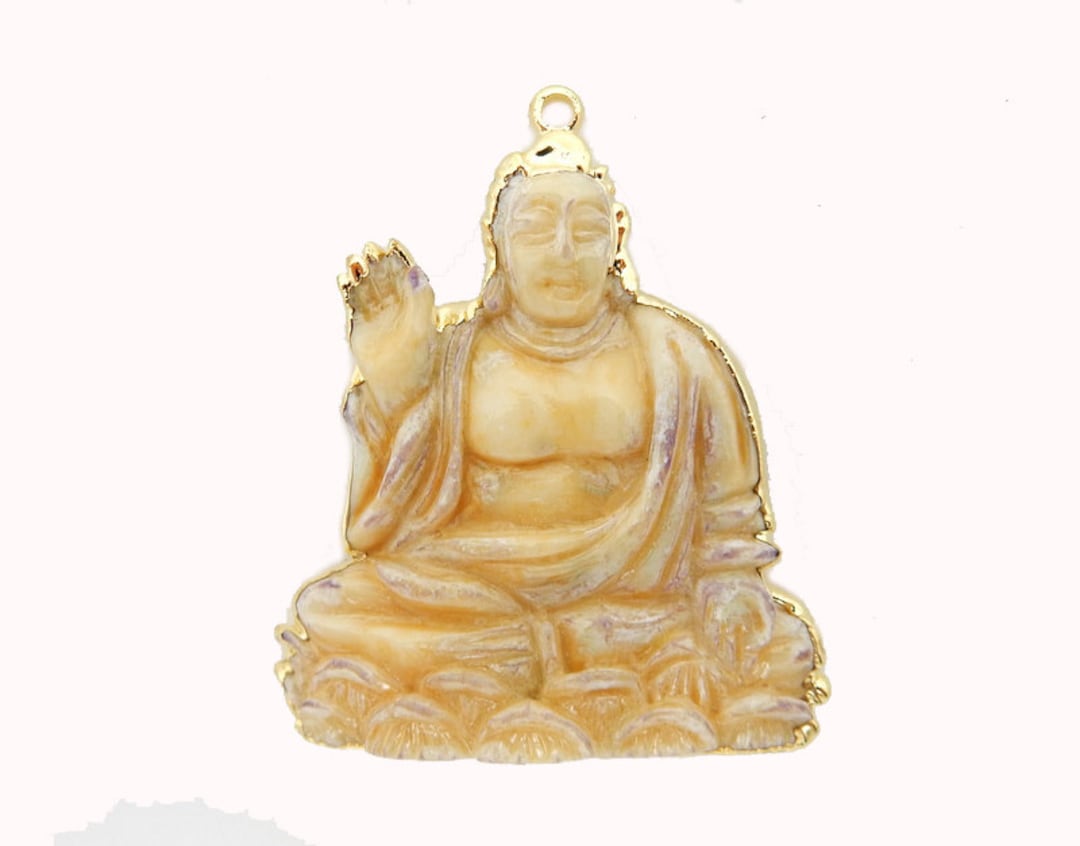 Buddha Buddah Carved Bone Pendant With 24k Gold Electroplated Edge AS ...