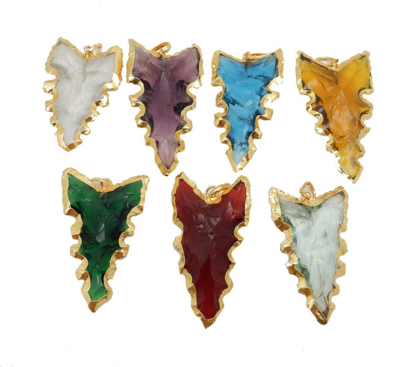 Green Glass Arrowhead Pendant With Electroplated 24k Gold Edge - Etsy