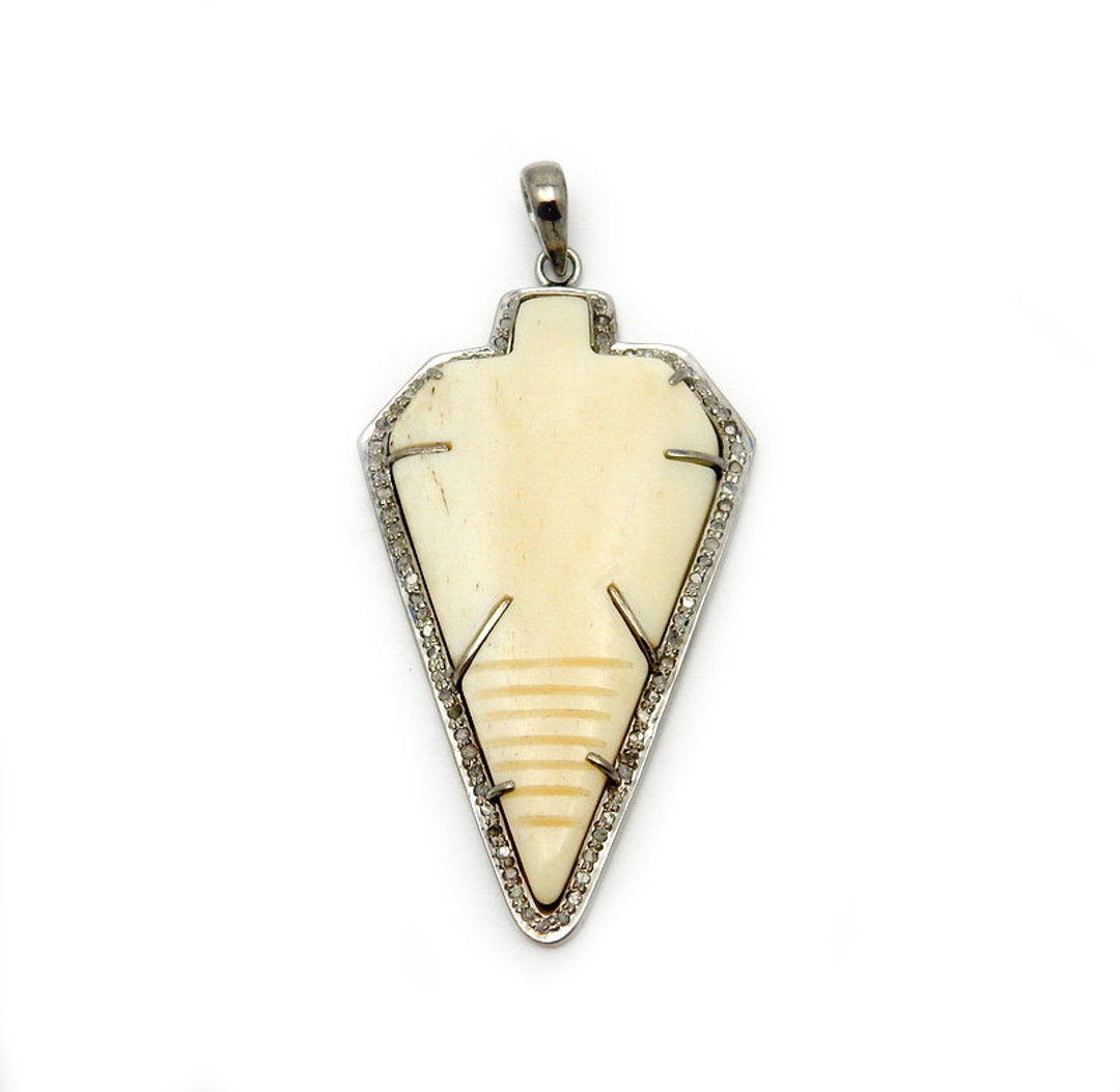 Pave Diamond White Bone Arrowhead Pendant With Oxidized Sterling Silver ...