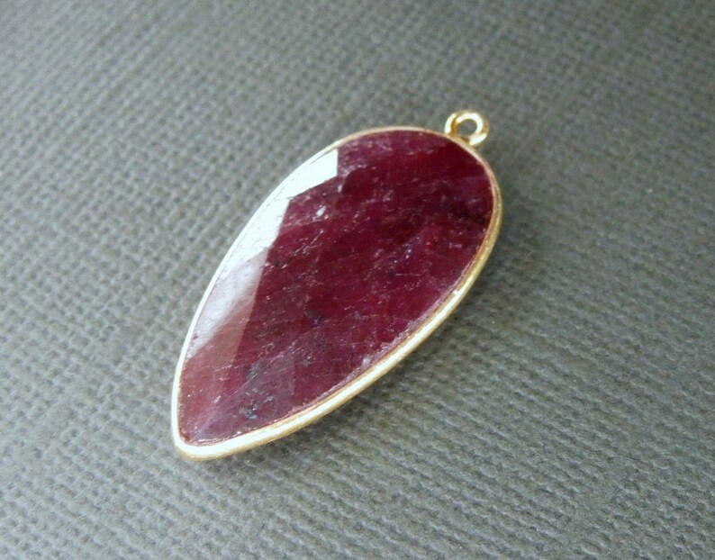 Dyed Ruby Teardrop Pendant 30mm X 15mm Gold Over Sterling - Etsy