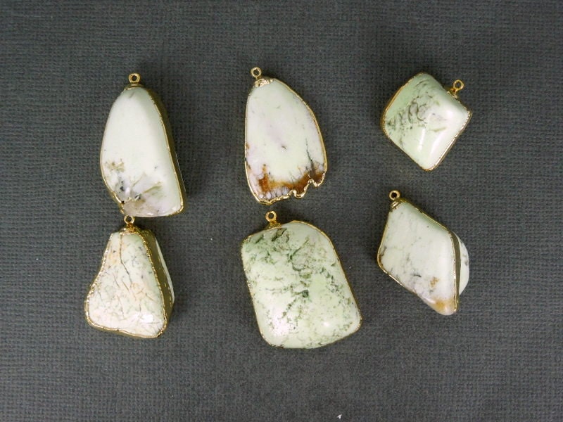 Raw Chrysoprase Chrysophase Edged in 24k Gold Pendant Charm S5b10-01 - Etsy