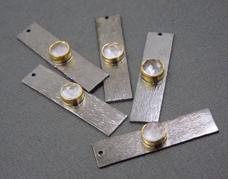 Crystal Quartz Gemstone Bar Oxidized Sterling Silver Bar - Etsy