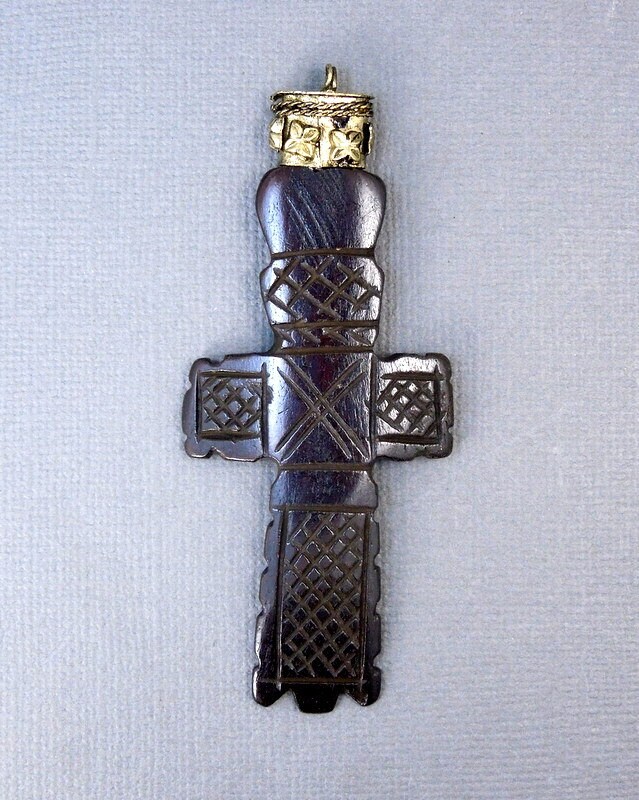 Tibetan Cross Pendant-- Carved Bone Cross Pendant With Engraved Brass ...