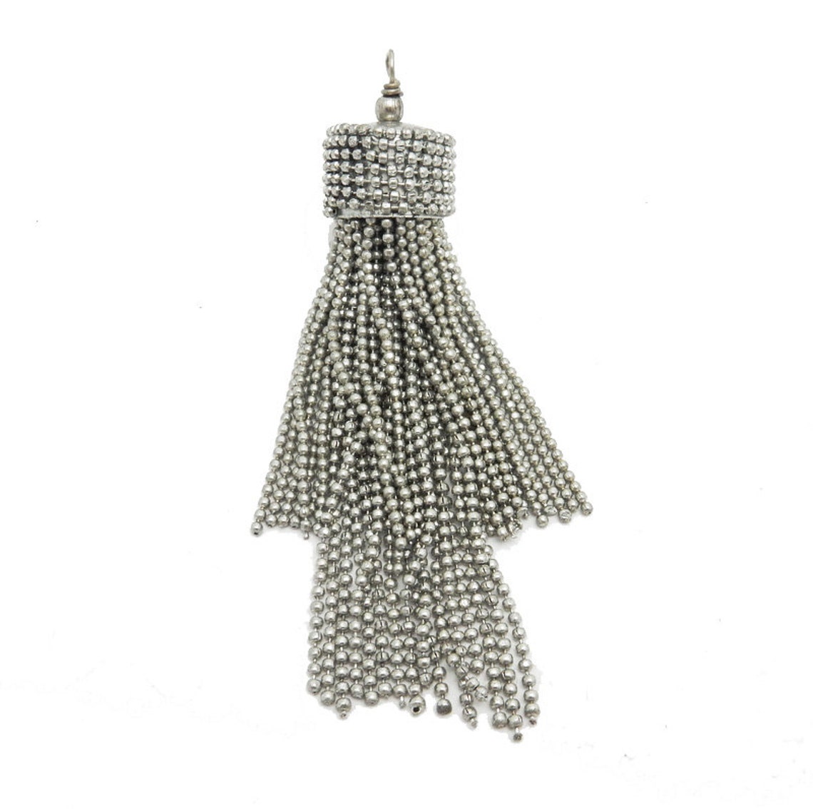 Tassel Silver Toned Brass Chain Tassle With Chain Cap and Wire Wrapped ...