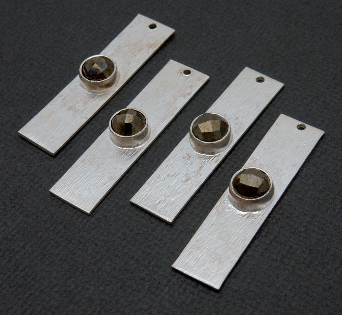 Pyrite Gemstone Bar -- Sterling Silver Bar Link With Gemstone Bezel ...