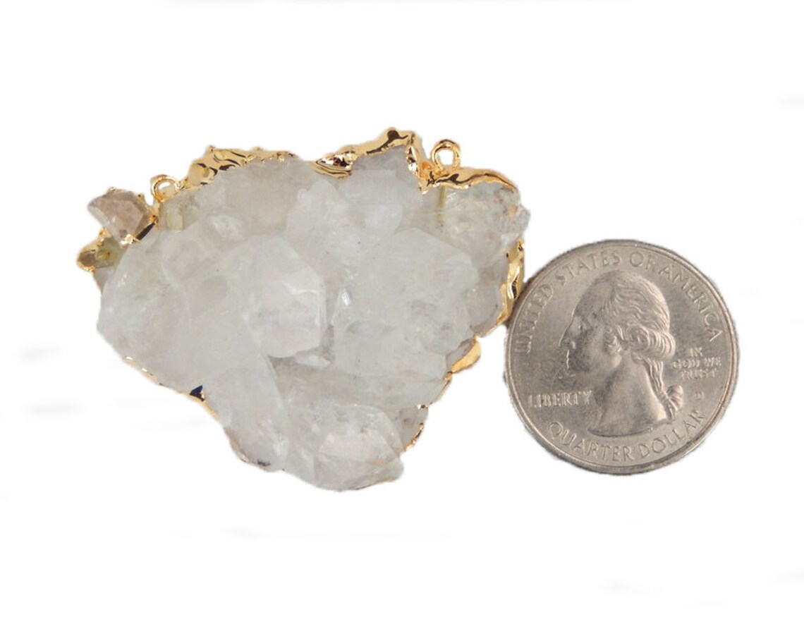 Crystal Quartz Cluster Double Bail (mouse Ear Bails) Pendant -- High ...