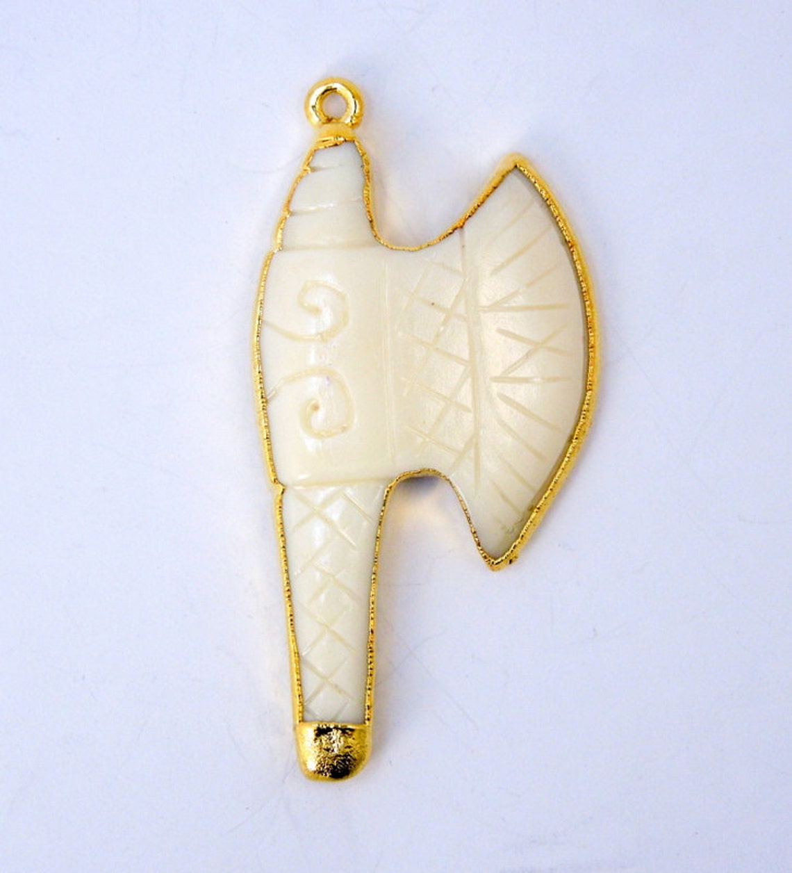 Tomahawk Pendant-- Carved Bone Tomahawk Axe Double Bail Pendant With ...