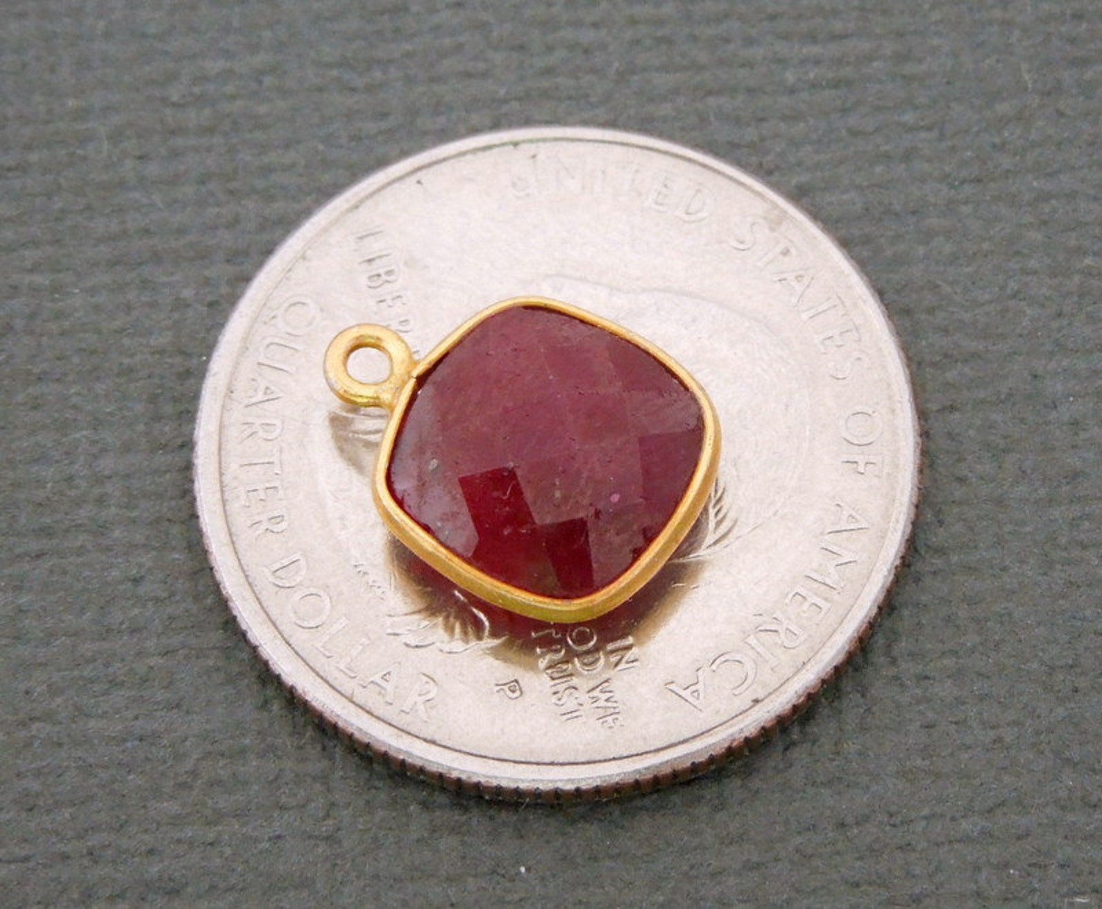 Dyed Ruby Station Square Pendant - 9mm Gold Over Sterling Bezel Link ...