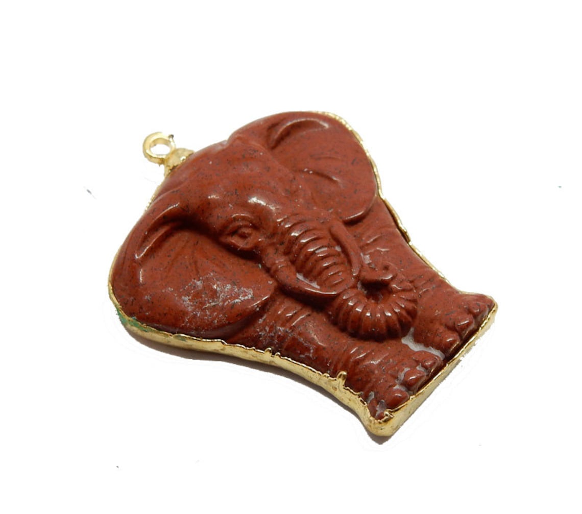 Red Jasper Elephant Pendant With Electroplated 24k Gold Edge - Etsy