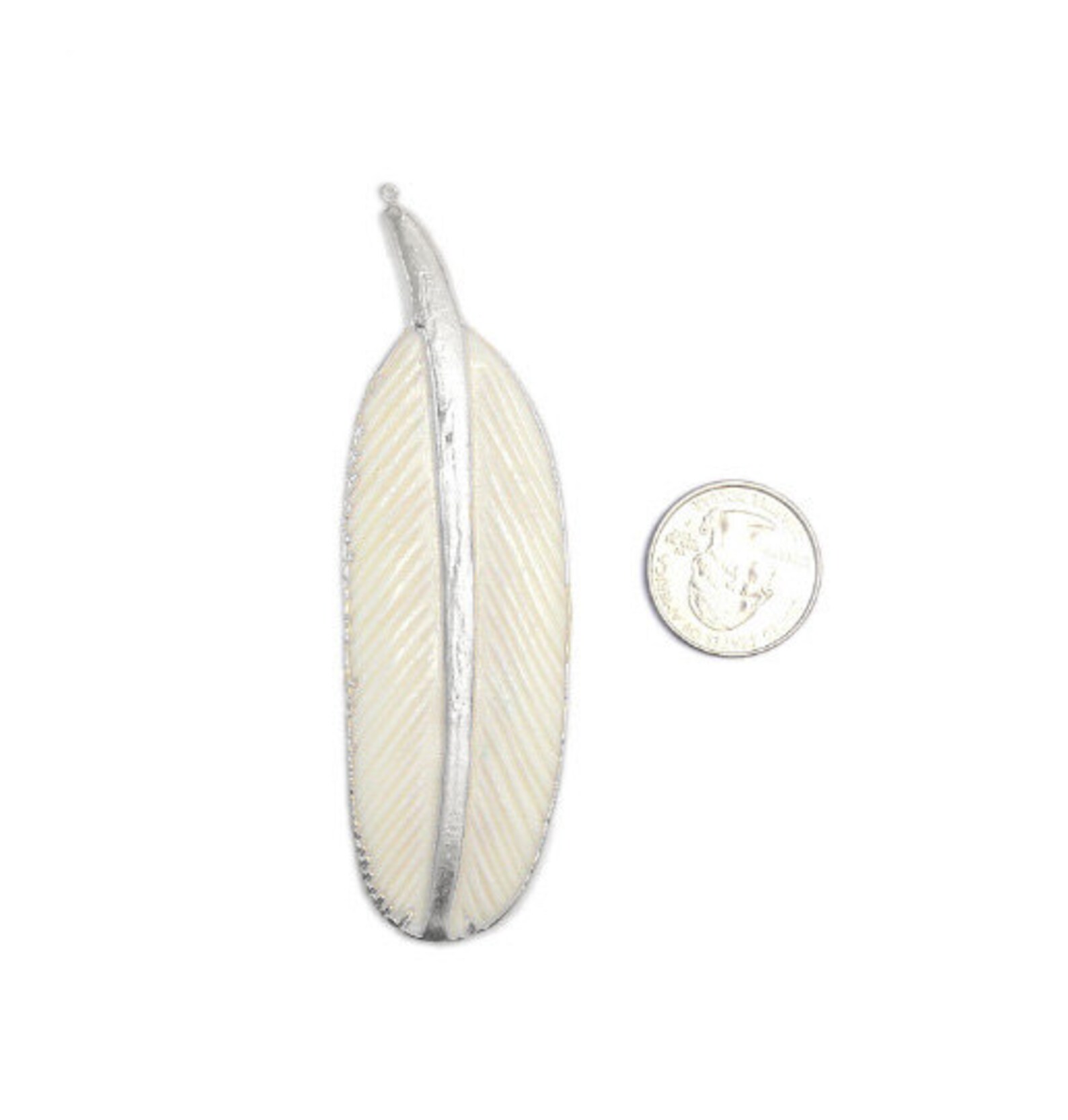 Bone Feather Pendant-- Extra LARGE White Carved Bone Feather Pendant ...