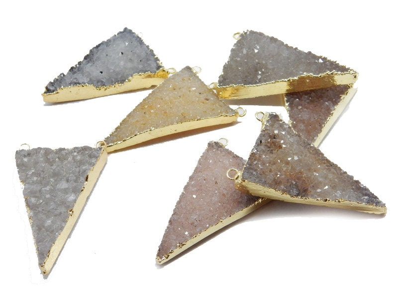 Druzy Triangle Double Bail Pendant With 24k Gold Electroplated - Etsy