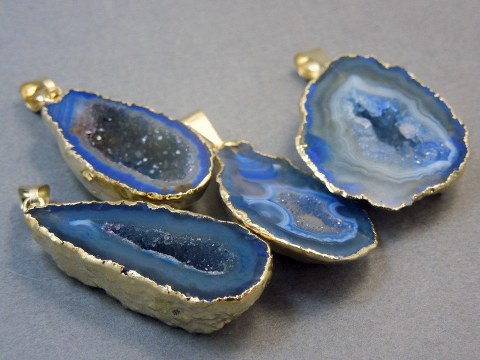 Light Blue Agate Druzy Geode Pendant With Electroplated 24k - Etsy
