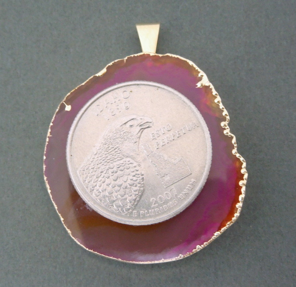 Hot Pink Geode Half Druzy Crystal Pendant -- Gold Electroplated Pendant ...