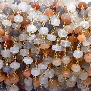 Moonstone Chain-- Multicolored Moonstone on Gold Plated Wired Wrapped ...