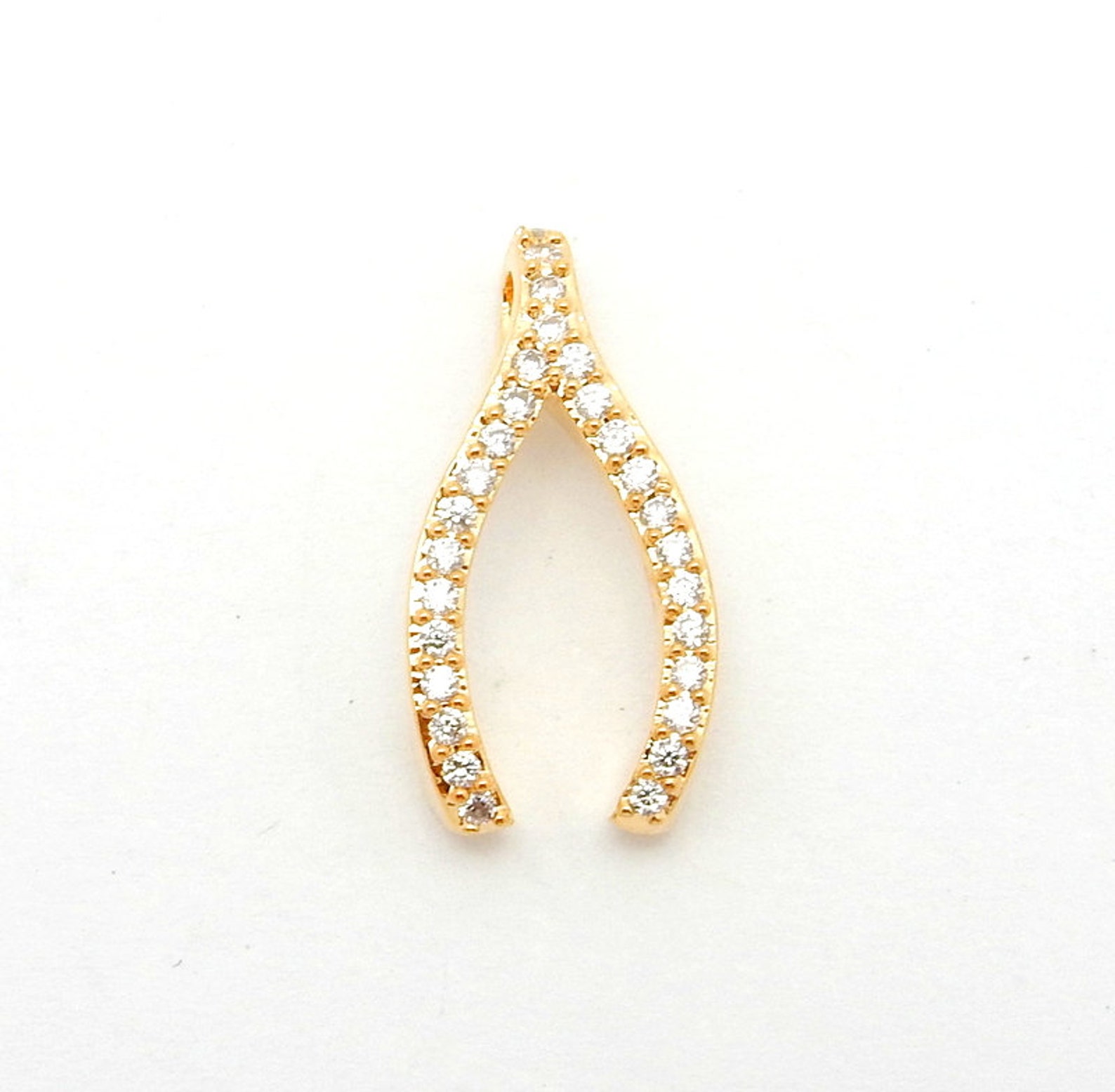 Wishbone Charm Gold Plated Wishbone Pendant With CZ - Etsy