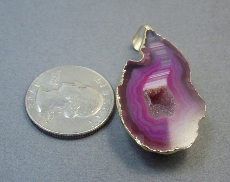 Hot Pink Agate Druzy Geode Pendant With Electroplated 24k Gold Edges ...