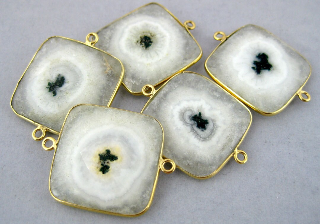 Solar Quartz Pendant 22mm Solar Quartz Double Bail Connector Charm ...