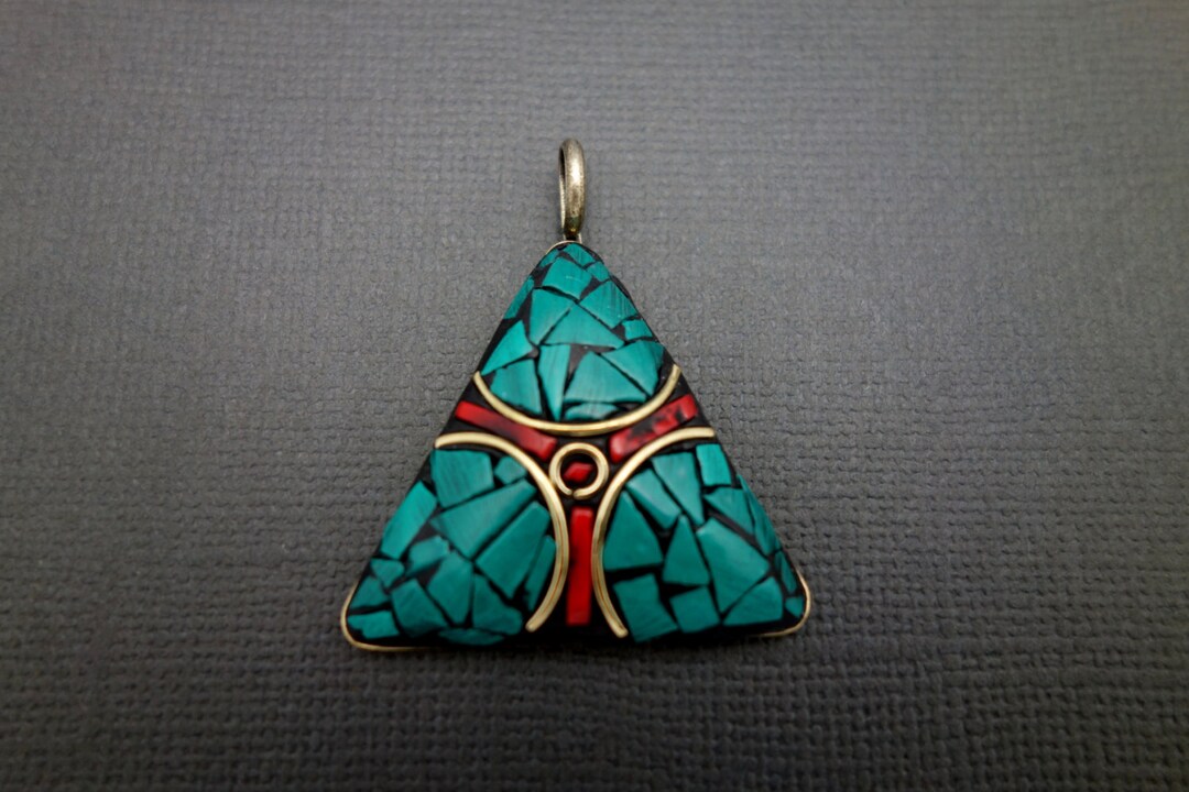 Triangle Pendant Turquoise Brass and Coral Color Tibetan Charm S29B8-02 ...