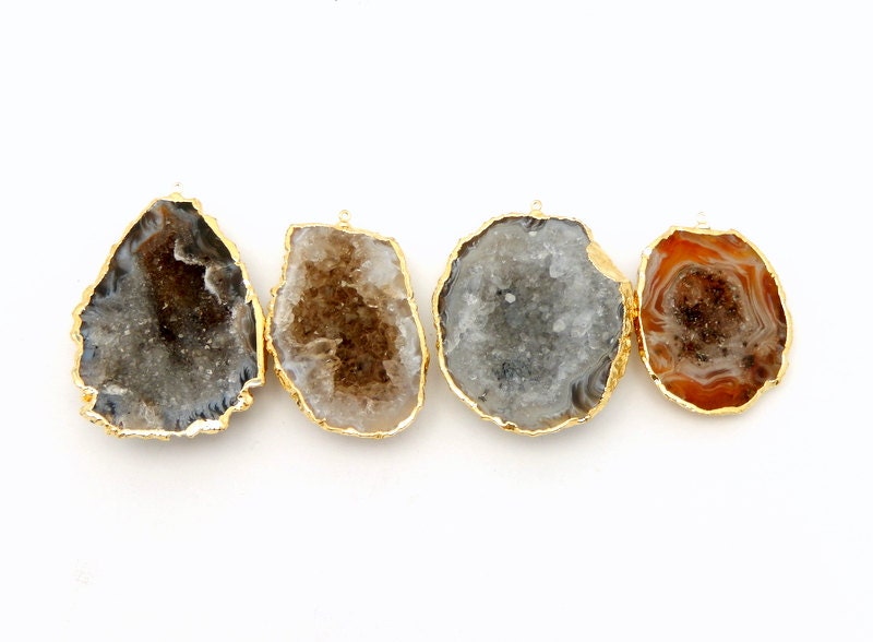 Large Freeform Occo Geode Druzy Pendant With Electroplated 24k - Etsy