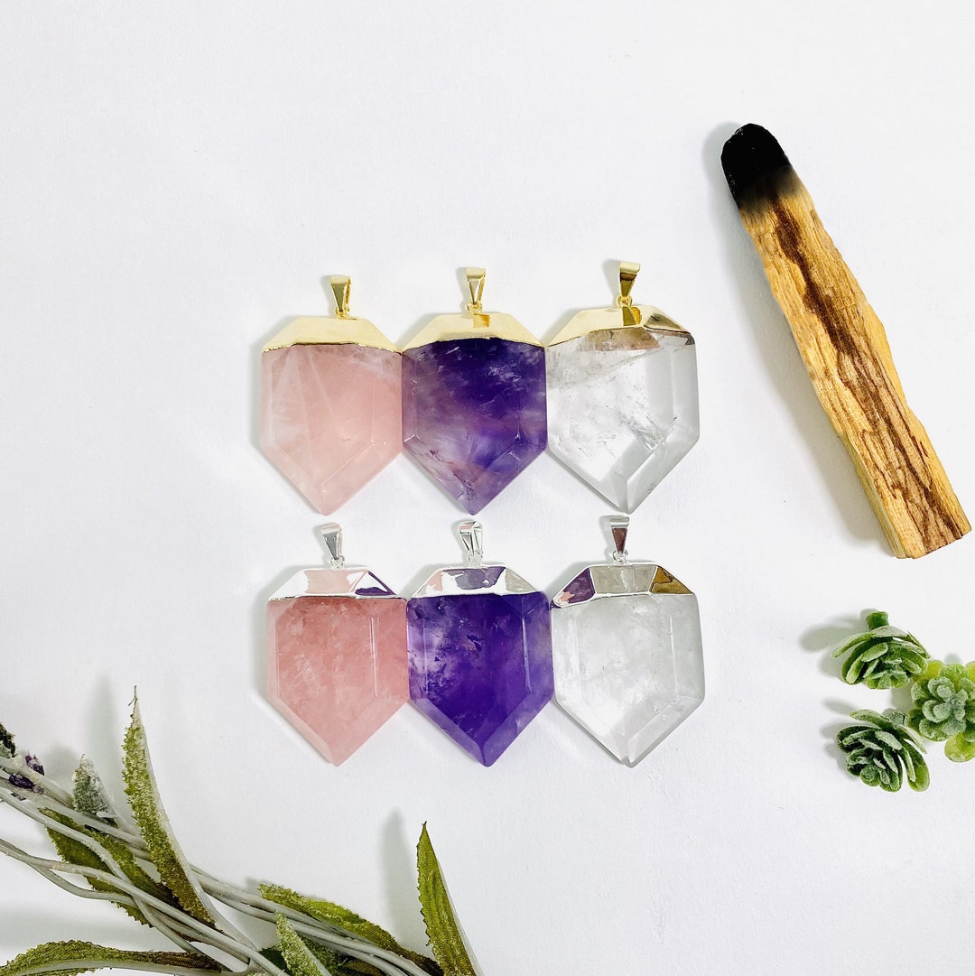 Gemstone Shield Pendant With Electroplated 24k Gold/silver Cap (S55B27 ...