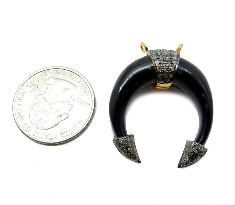 Pave Diamond Black Bone Crescent Double Bail Pendant Set in a - Etsy
