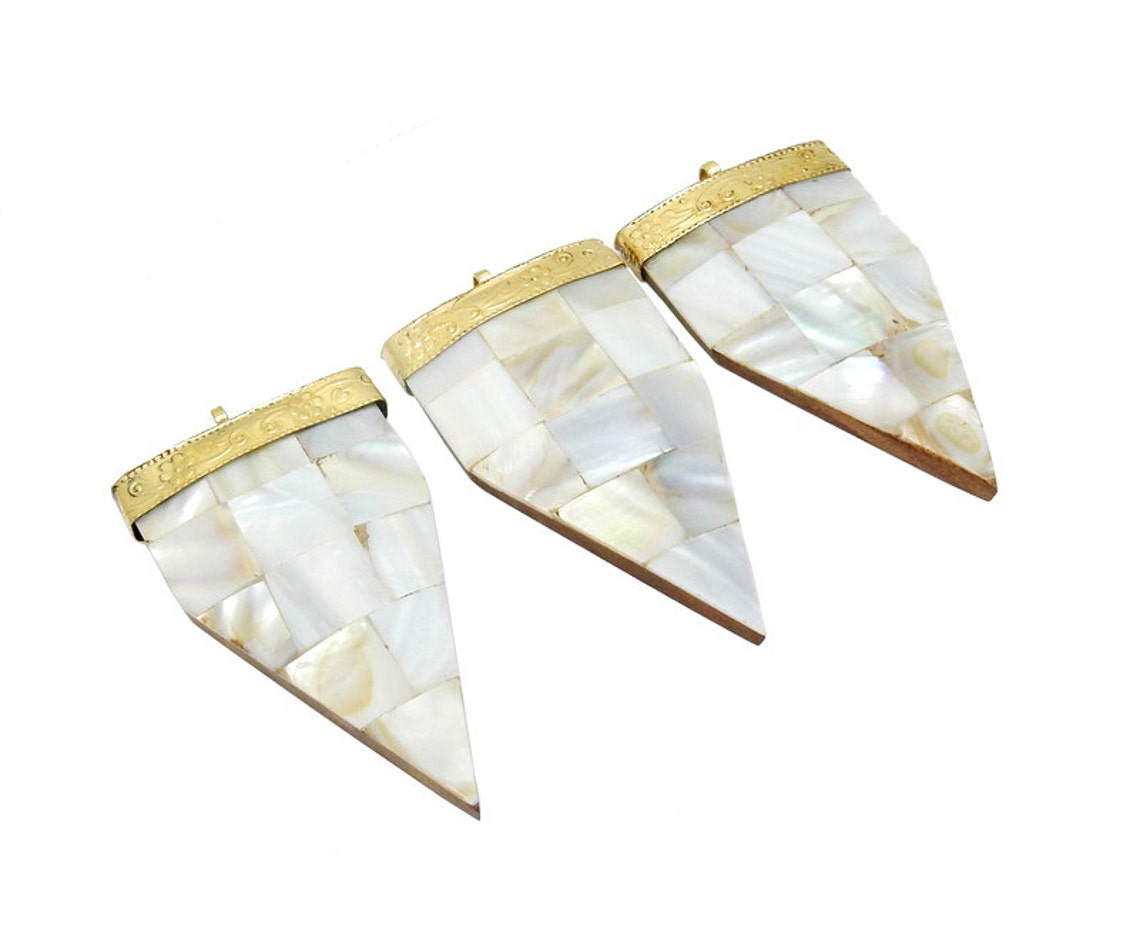 Mother of Pearl Shield Pendant with Brass Cap and Bail S72B1 | Etsy