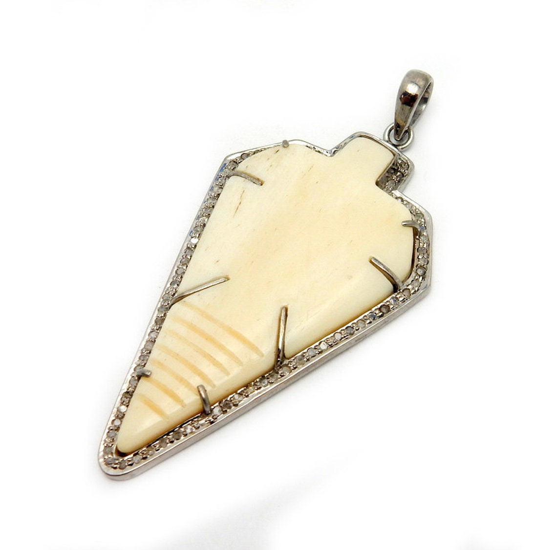 Pave Diamond White Bone Arrowhead Pendant With Oxidized Sterling Silver ...