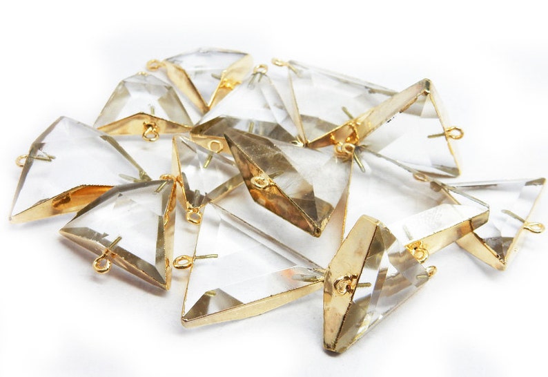 Crystal Quartz Triangle Double Bail Pendant With Electroplated - Etsy