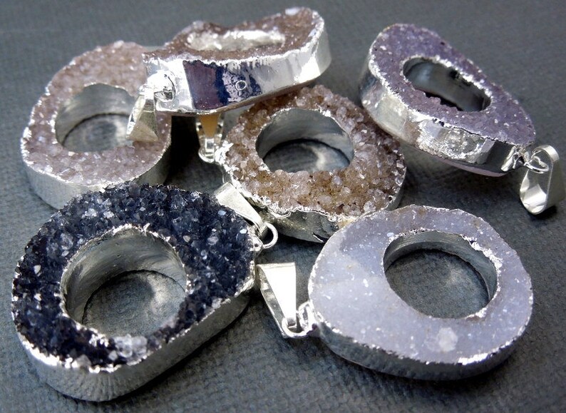 Quartz Druzy Crystal Gemstone Pendant with Sterling Silver | Etsy