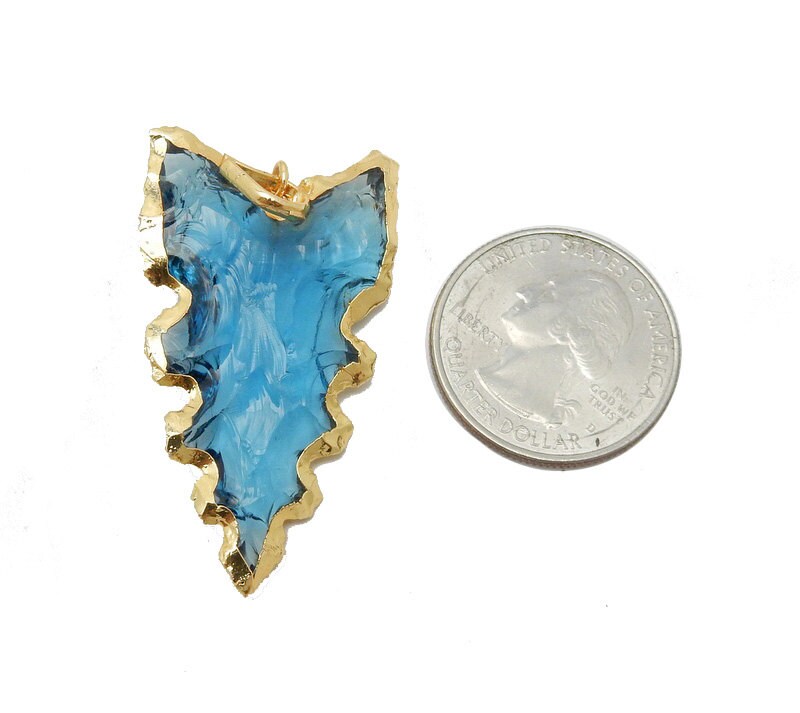 Blue Glass Arrowhead Pendant With Electroplated 24k Gold Edge | Etsy