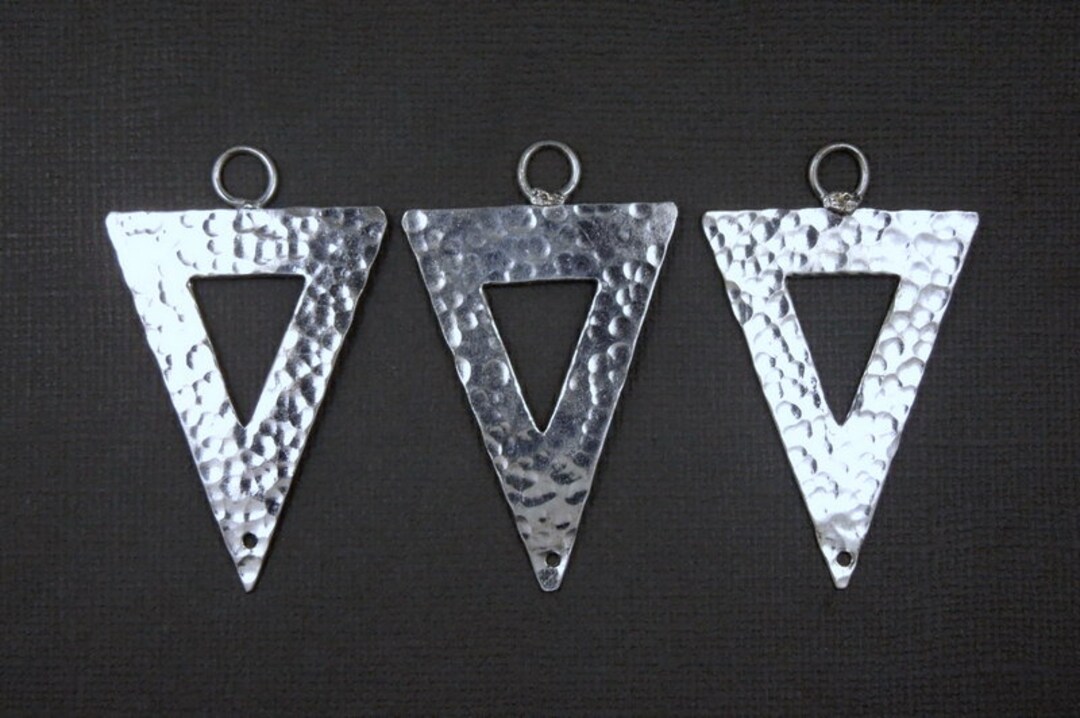Hammered Triangle Pendant Connector - Silver Toned Brass Hammered ...